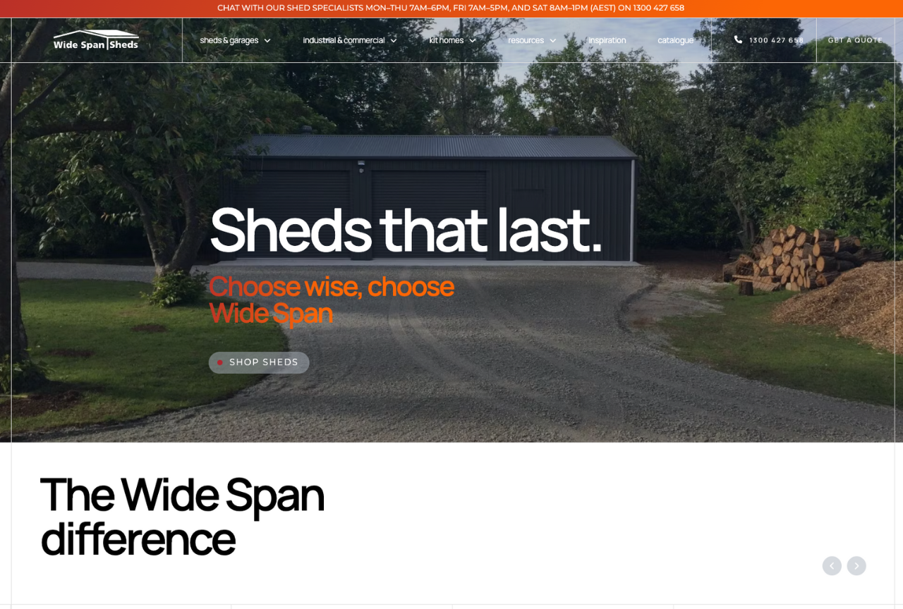 Wide Span Sheds - 20th Annual Australian Web Awards